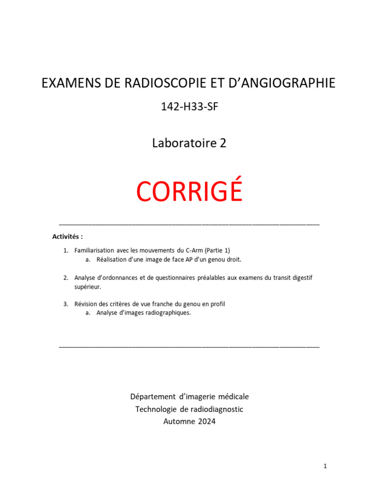 Examens de radioscopie et angio : Guide pratique | PDF | Genou ...
