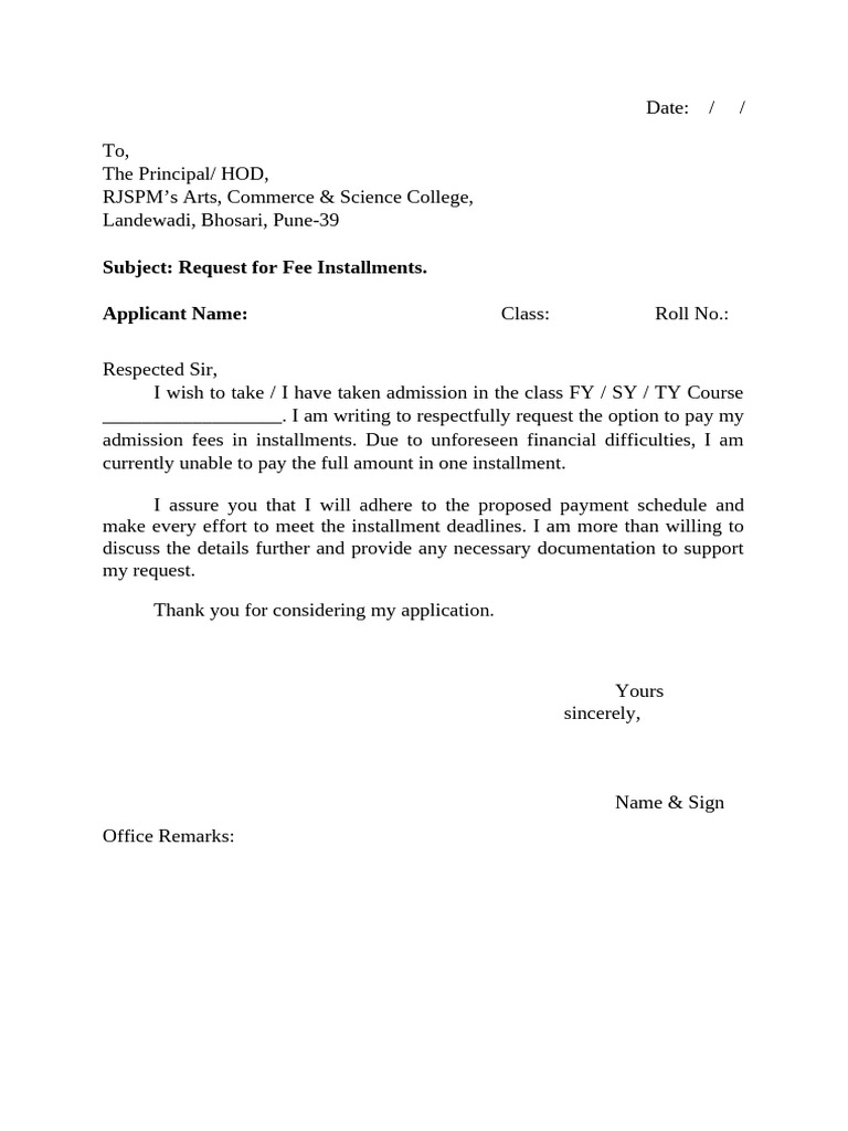 Fee Installment Letter | PDF