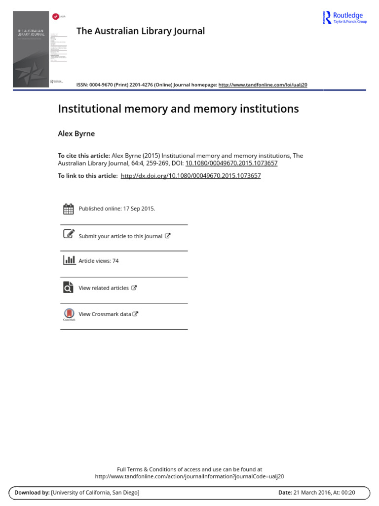 BYRNE, Alex. Institutional Memory and Memory Institutions. | PDF ...