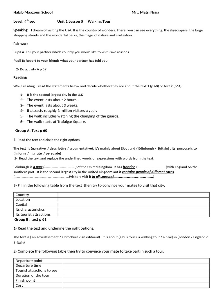 4th Form Unit 1 Lesson 5 | PDF