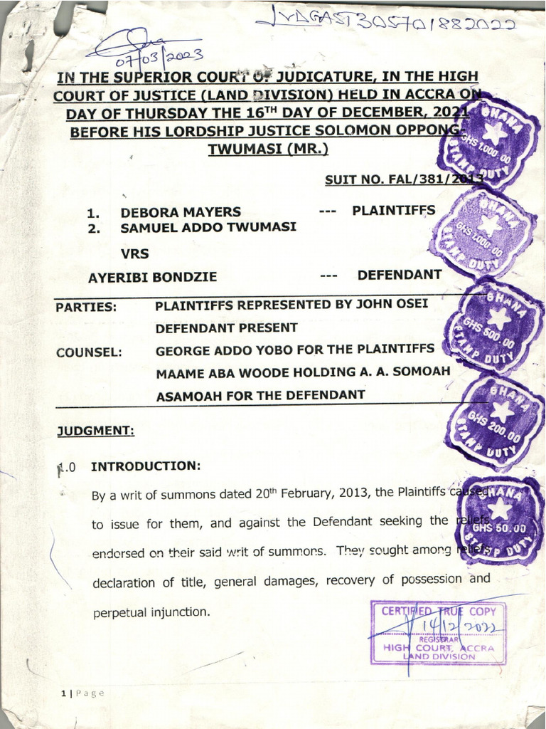 Judgement - Samuel Addo Twumasi | PDF