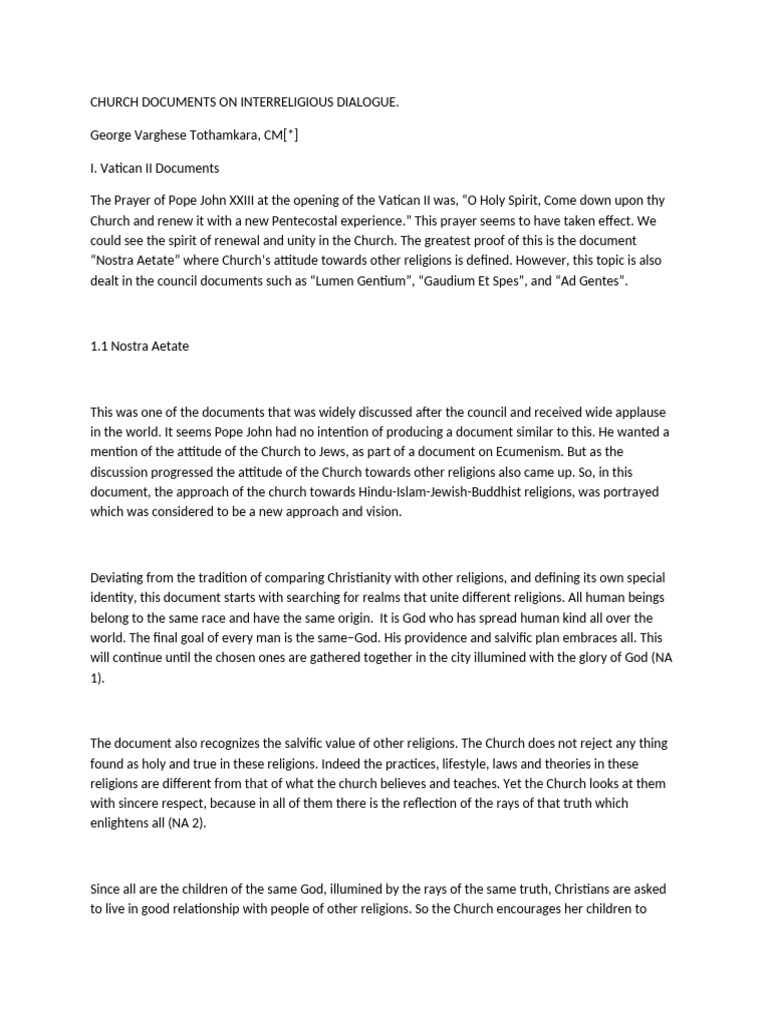 Church Documents on Interreligious Dialogue | PDF | Salvation | Grace ...