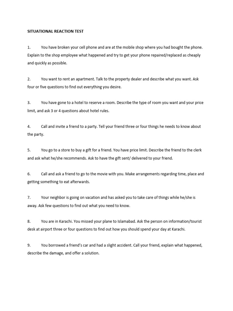 Situational Reaction Test | PDF