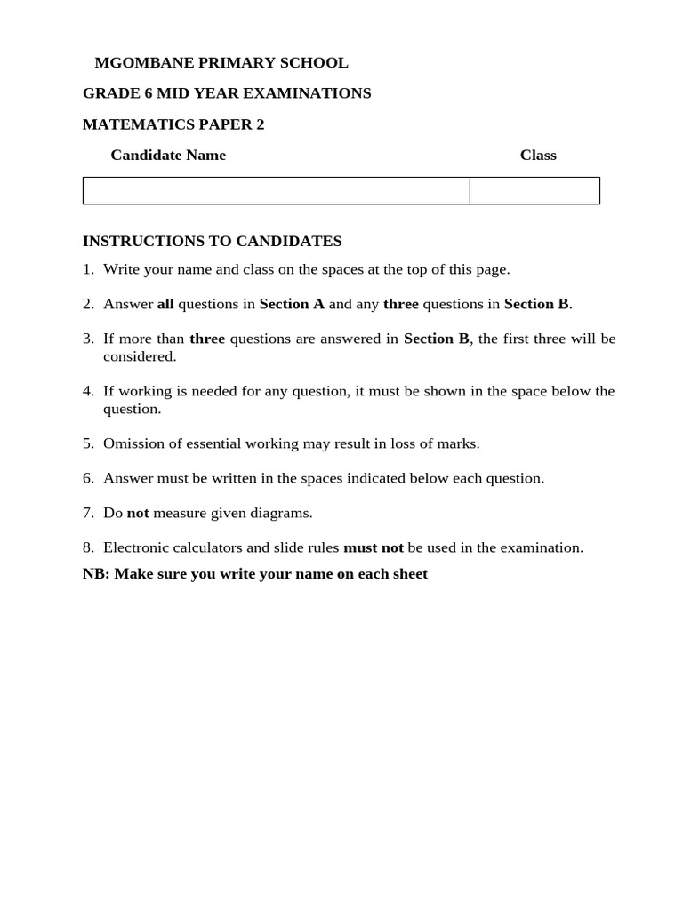 Grade 6 Mathematics Paper 2 | PDF | Speed | Mathematics