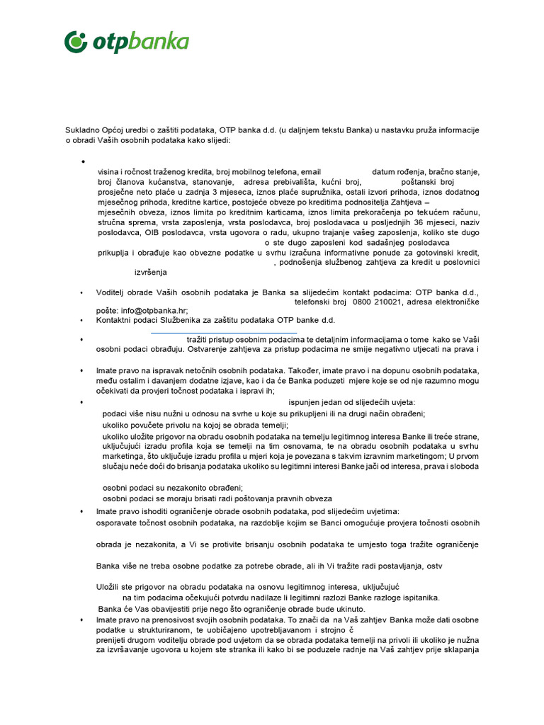 Informacije o Prikupljanju Podataka Uz Zahtjev Za Informativnu Ponudu | PDF