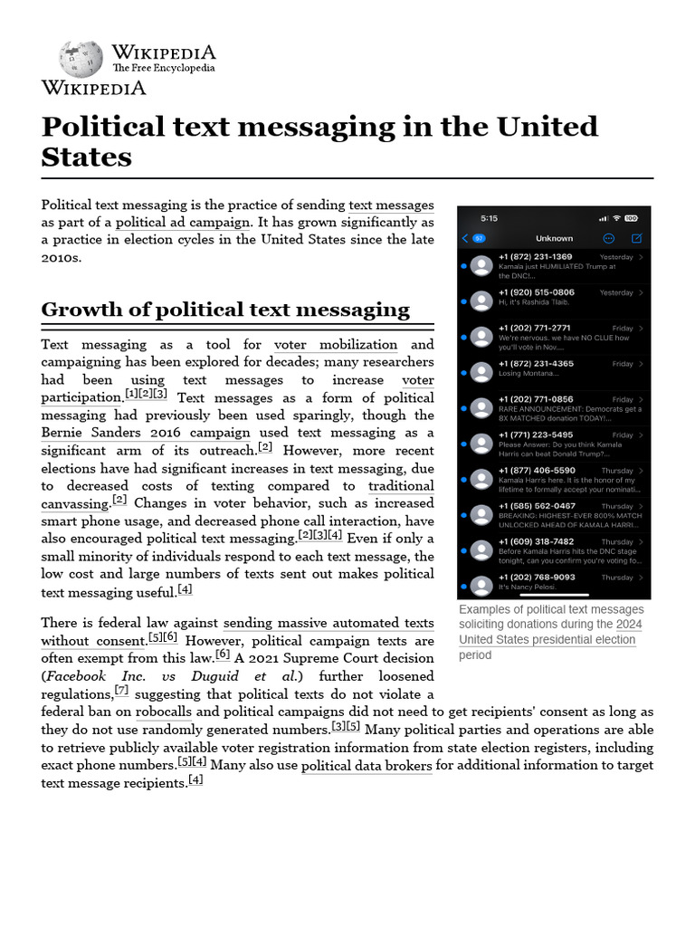 Political Text Messaging in The United States - Wikipedia | PDF