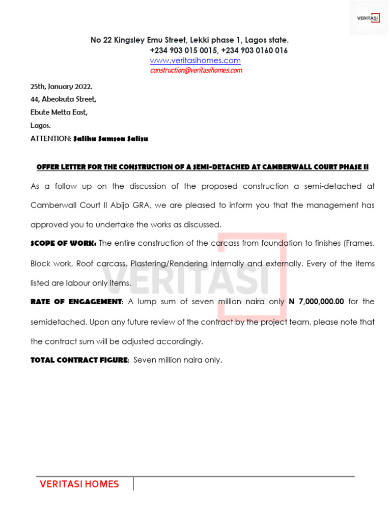 OFFER LETTER-Samson | PDF | Law Of Obligations | Business