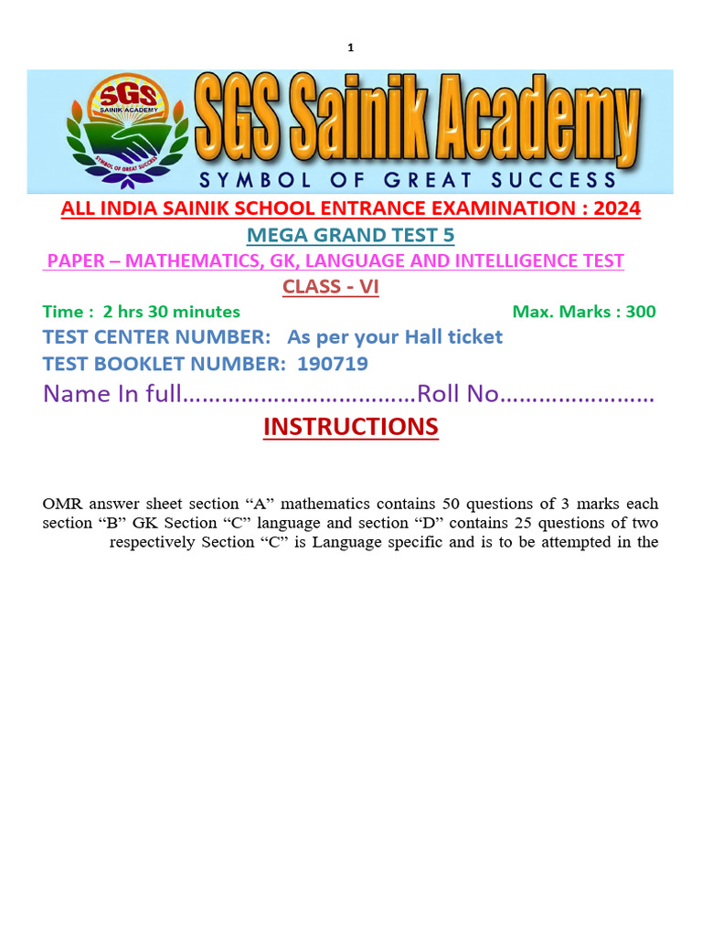 Mega Grand Test 5 New | PDF | Teaching Methods & Materials