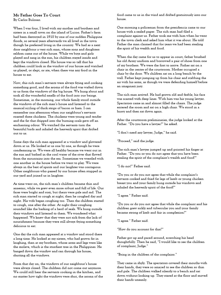 My Father Goes To Court by Carlos Bulosan | PDF | Courtroom