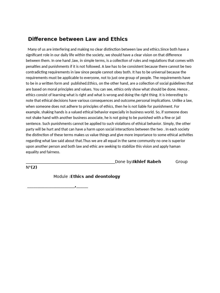 Law Vs Ethics Rabeh | PDF