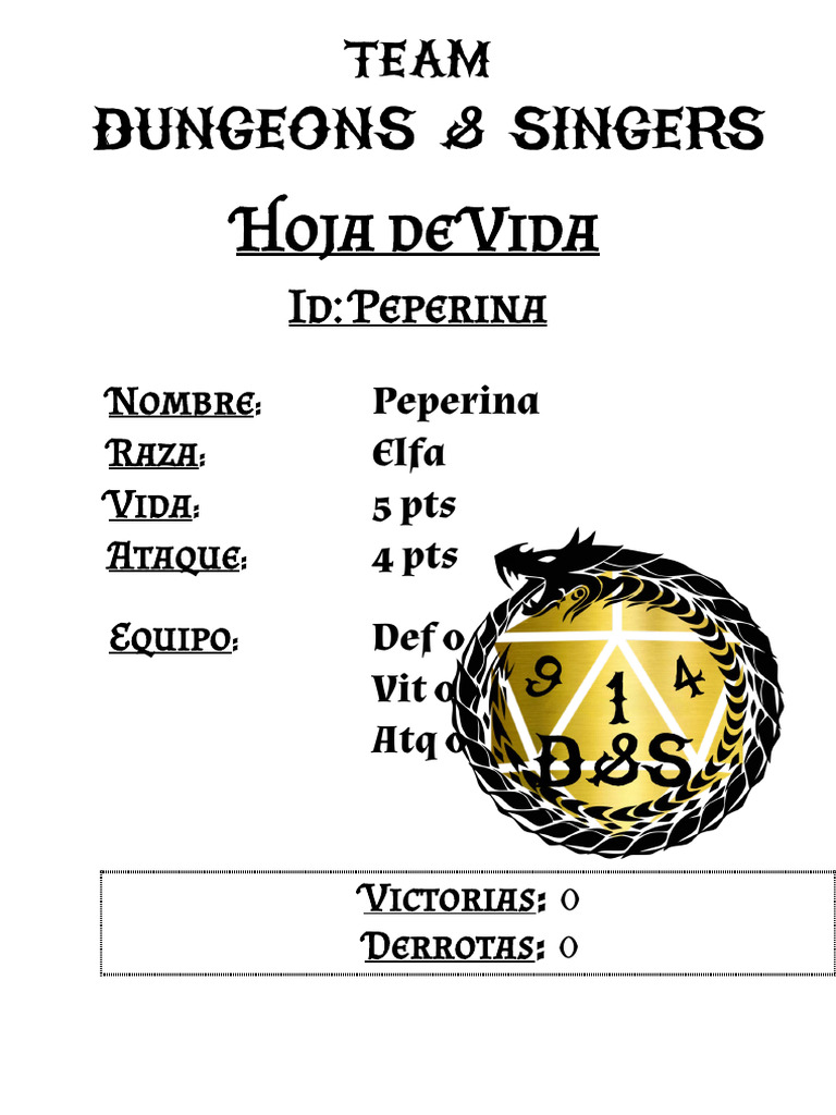 Hoja de Vida de Peperina, Elfa Aventurera | PDF