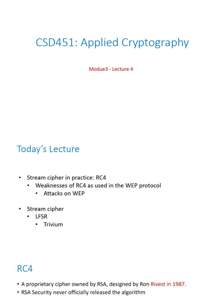 Lecture11 StreamCipher (Part-II) | PDF | Espionage Techniques | Secrecy