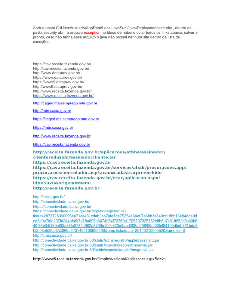 Links para Java Acesso Ecac - Gov - Aci - Conectividade | PDF | Negócios