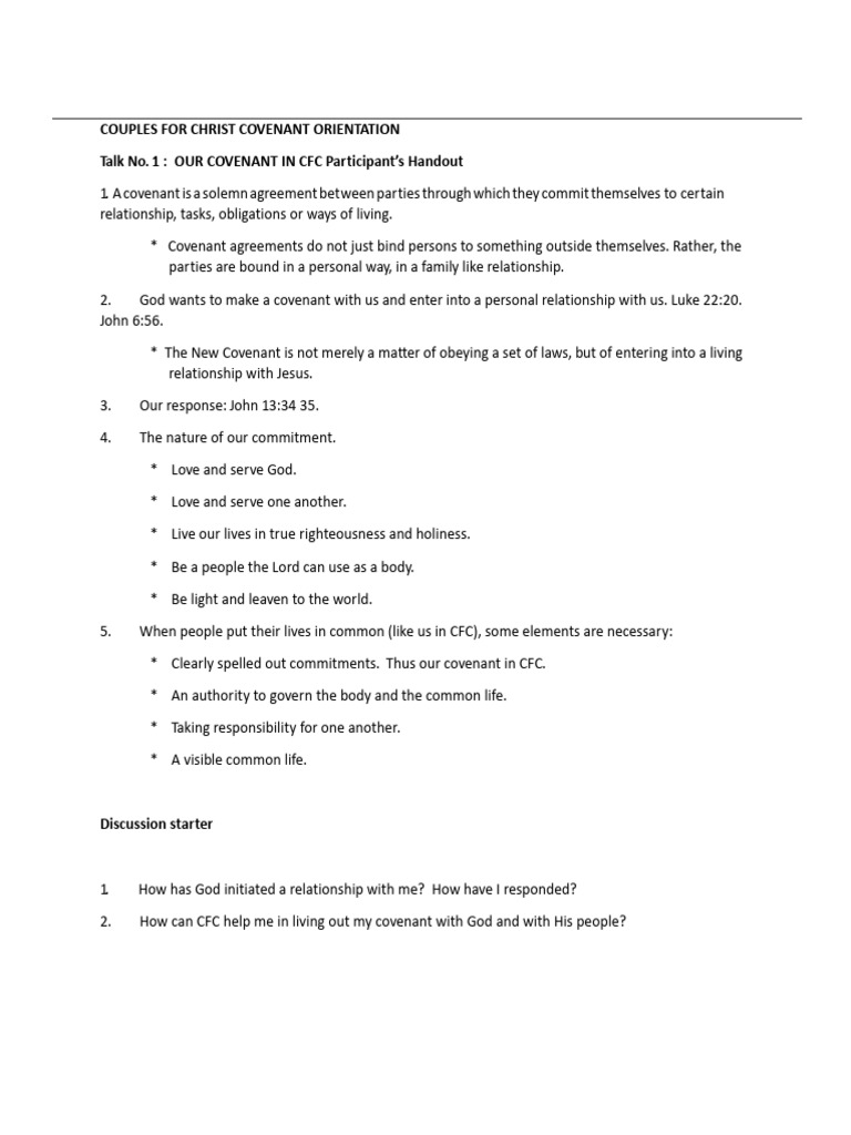 COVENANT ORIENTATION Participants Handout Talk 1 | PDF | Religion ...