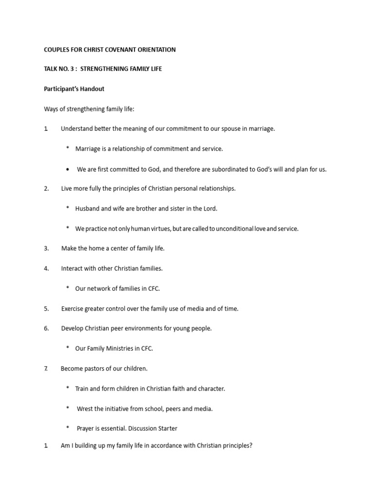 COVENANT ORIENTATION Participants Handout Talk 3 | PDF