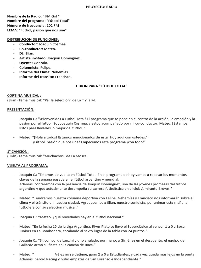 Guion Programa Radial | PDF | Asociación de clubes de fútbol | Asociación de Registros y ...