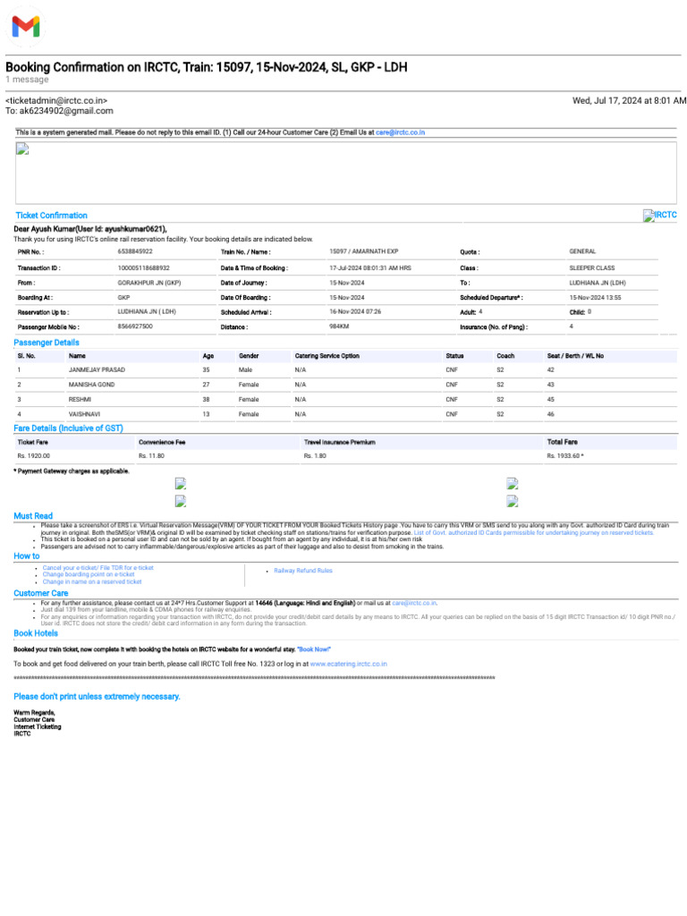 gmail-booking-confirmation-on-irctc-train-15097-15-nov-2024-sl