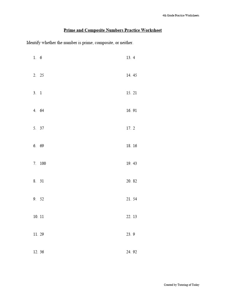 Prime and Composite Numbers Practice Worksheet | PDF