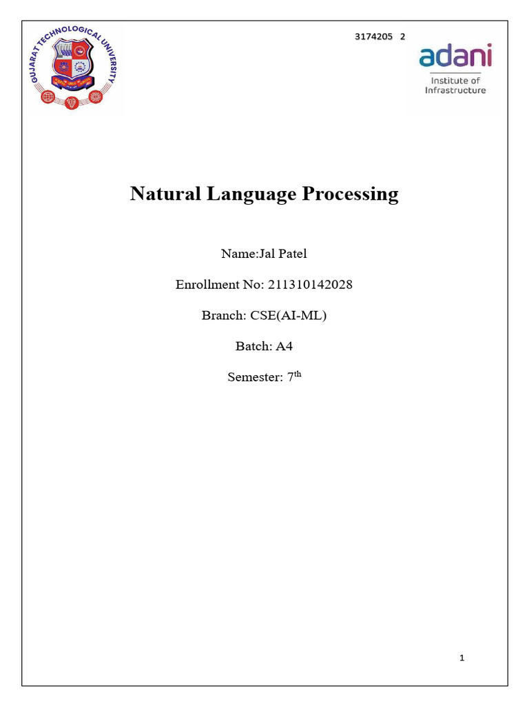 Jal_Patel_NLP | PDF | Part Of Speech | Parsing