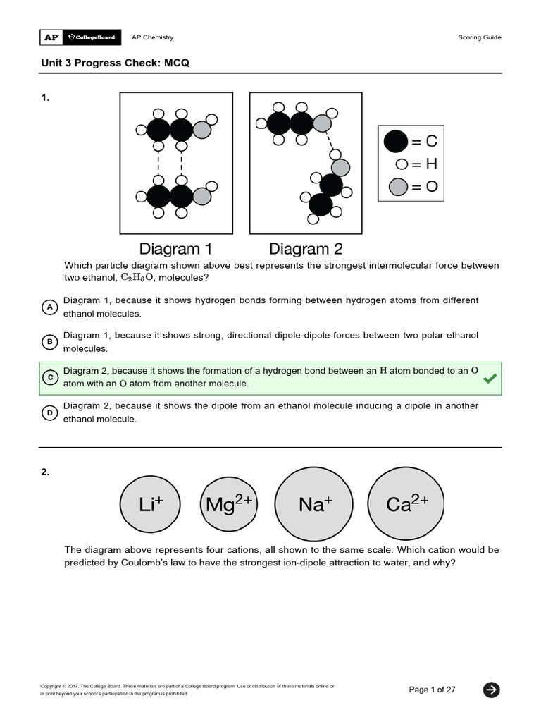 A.P. Chemistry Unit 3 - Progress Check MCQ | PDF | Gases | Chemical Bond
