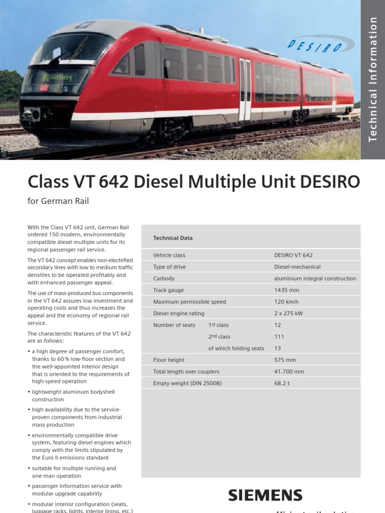 Class VT 642 Diesel Multiple Unit DESIRO: For German Rail | Download ...