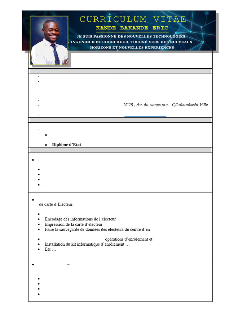 CV d'Eric Kande Bakande | PDF | Vote électronique | Impression