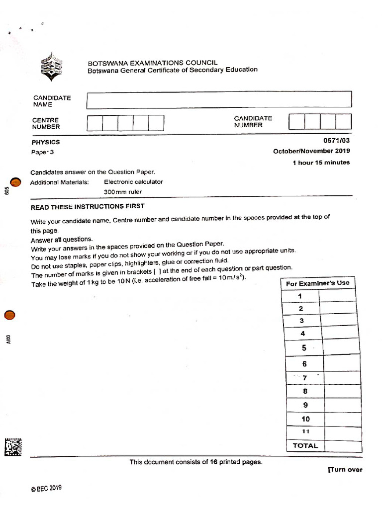 Bgcse Physics P3 2019 | PDF