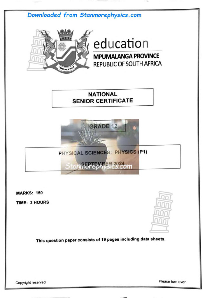 MP Physical Sciences Grade 12 September 2024 P1 and Memo | PDF