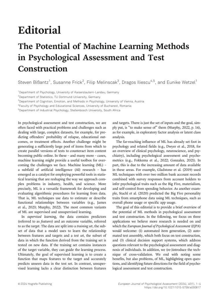 Machine Learning in Psychological Assessment | PDF | Machine Learning ...