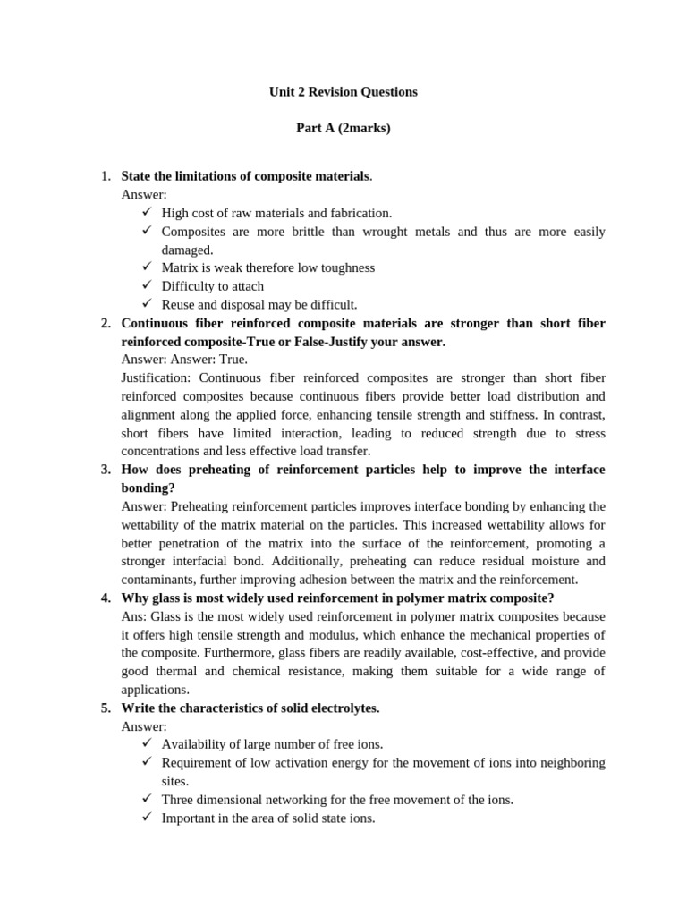 Unit 2 Questions Revision - 1 | PDF | Composite Material | Materials