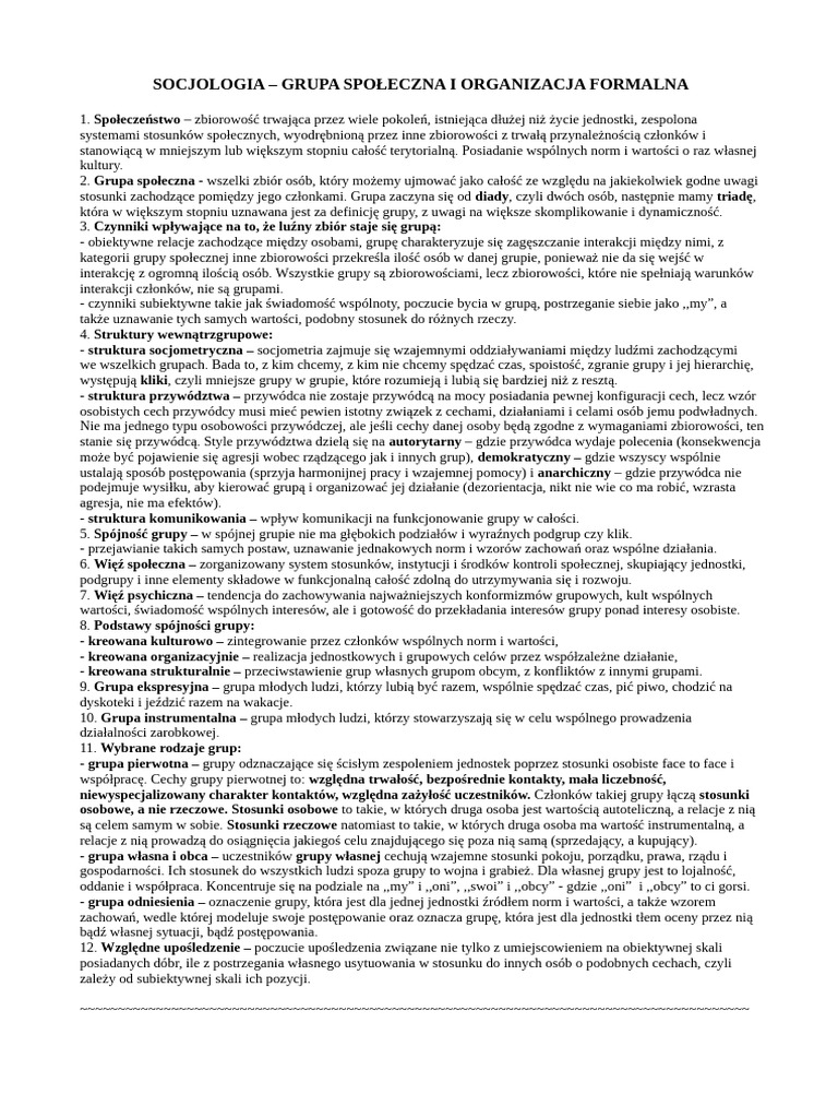 Socjologia Notatka Na 28,11,2022 | PDF