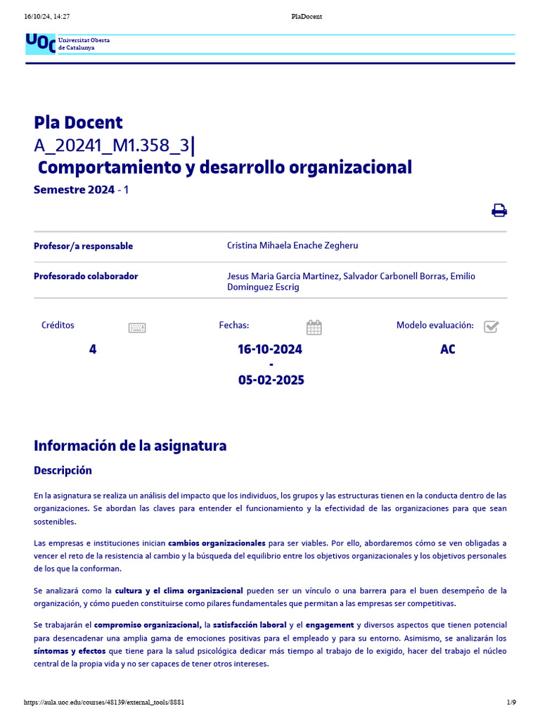 Plan docente - CDO - Oct'24 | PDF | Gestión de recursos humanos ...
