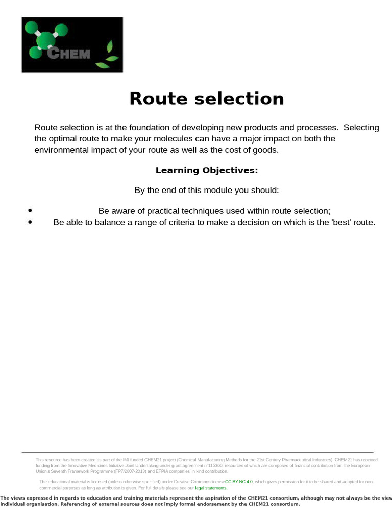 route-selection-a4 | PDF | Medicinal Chemistry | Pharmaceutical Industry