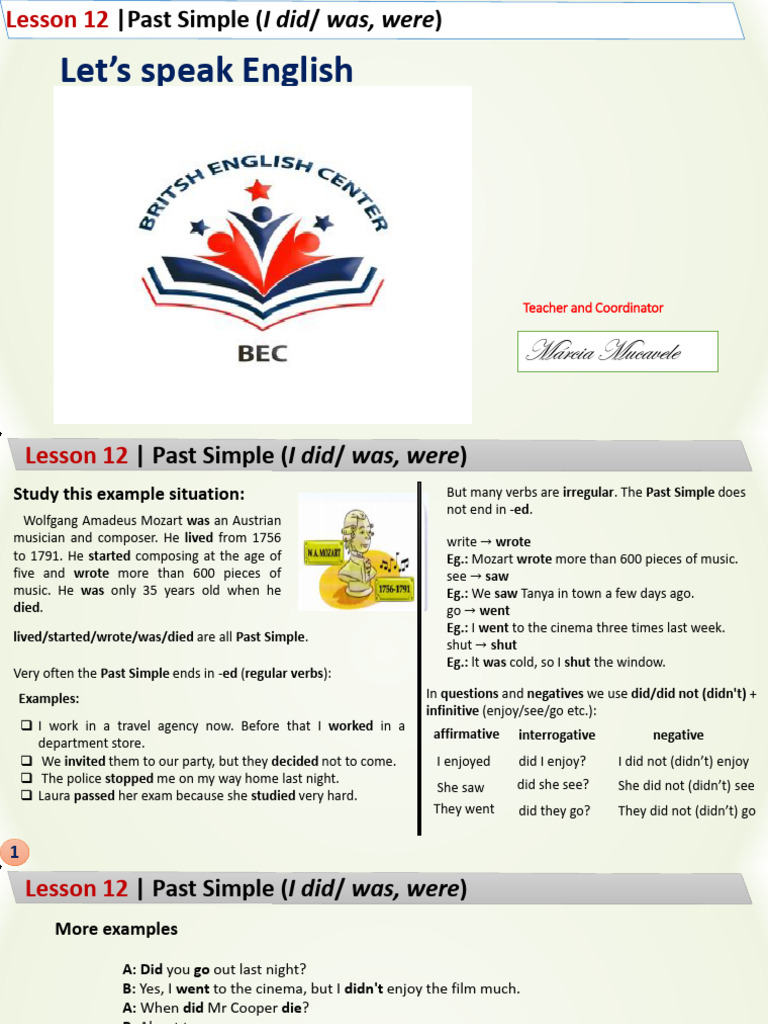 Lesson 12 - Basic Grammar (Past) | PDF | Meal | Linguistics