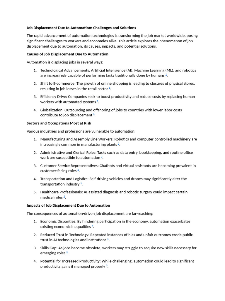 Automation and Job Displacement Challenges | PDF | Automation ...