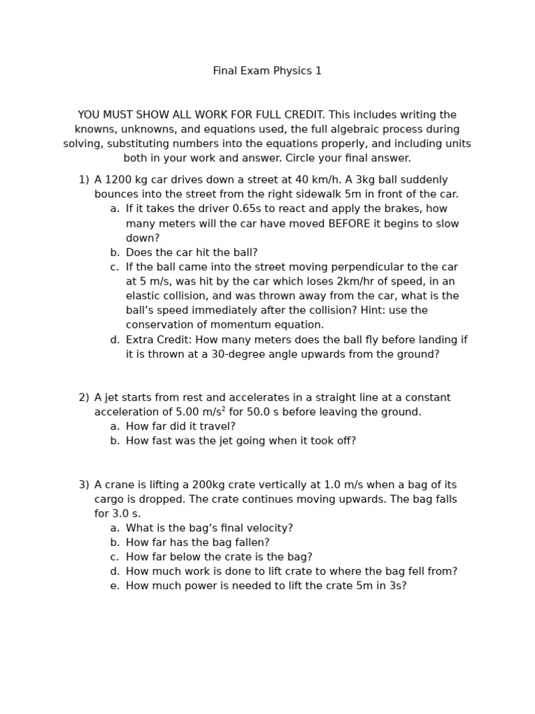 Final Exam Physics Mechanics | PDF | Force | Mass