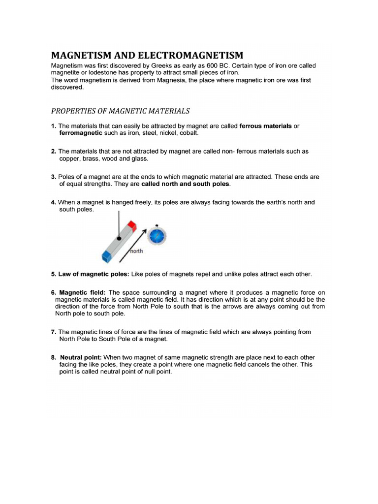 Magnetism and Electromagnetism Notes | PDF