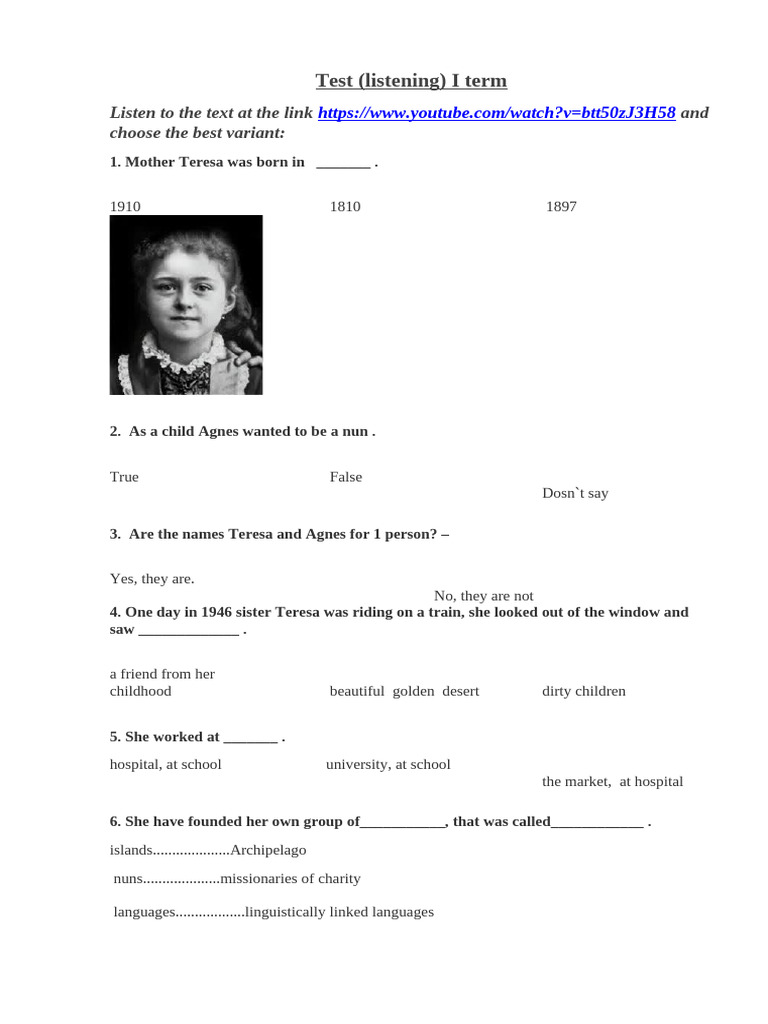 Test (LISTENING) 11th Form | PDF