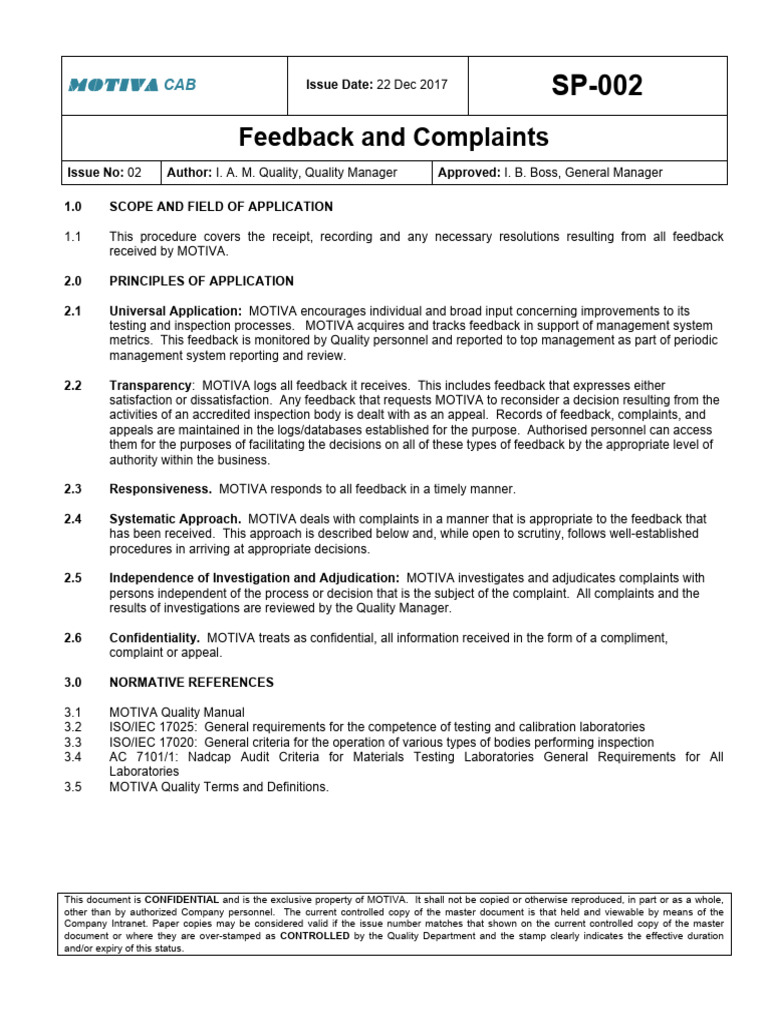 03.2.SP002-Feedback Procedure | PDF | Complaint