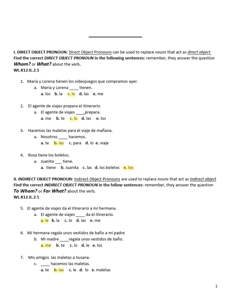 Test Spanish II 1st Quarter | PDF