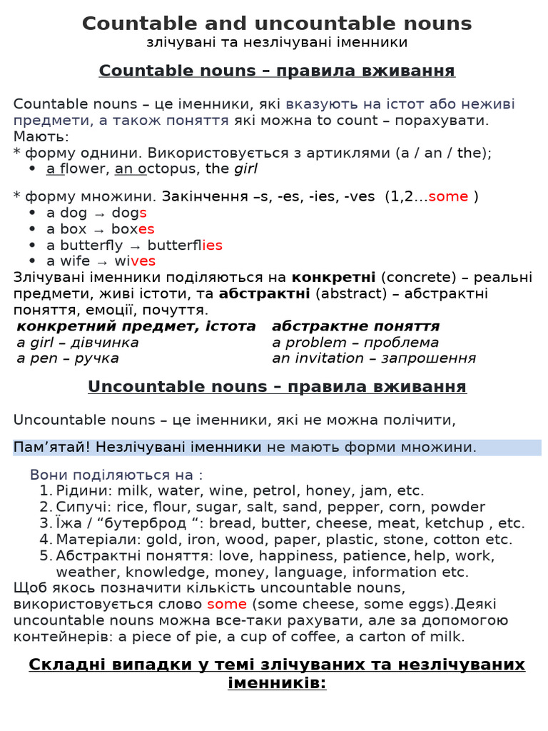 Countable and Uncountable Noun Rule | PDF
