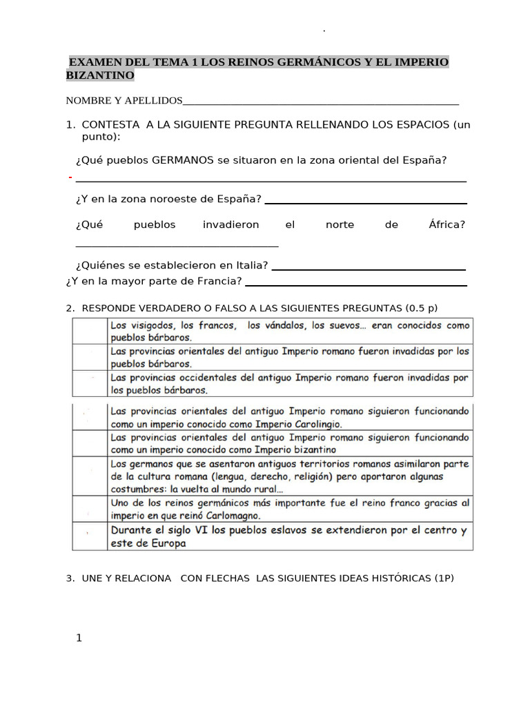 Examen Tema 1 Germanos y Bizantinos | PDF | imperio Bizantino | Carlomagno