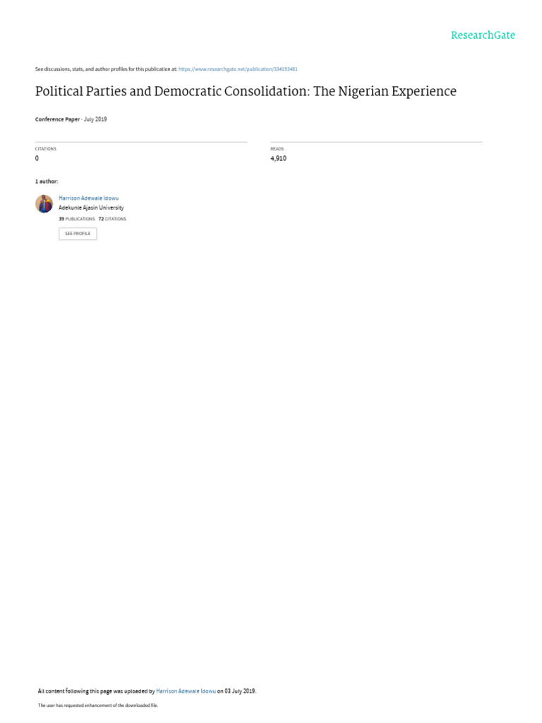 Political Parties and Democratic Consolidation- The Nigerian Experience ...