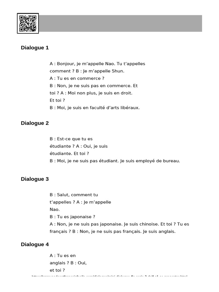 Mini dialogues pour se présenter en français | PDF
