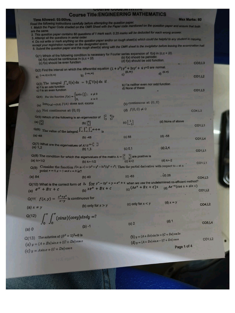 Engg. Maths (End Term Paper 2) | PDF