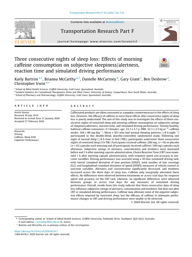 Transportation Research Part F | PDF | Caffeine | Sleep Deprivation