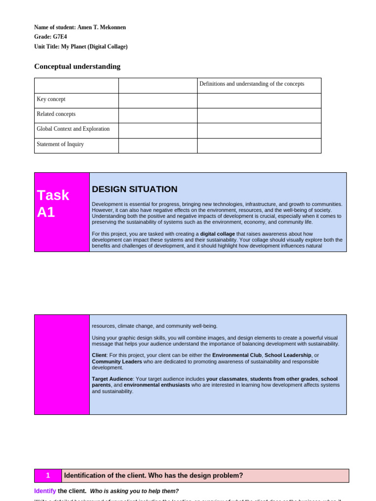 G7 Design ePortfolio-Task A1 | PDF | Sustainability | Natural Environment