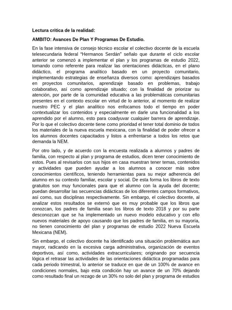 Acciones Ambito Avances Del Plan y Programas de Estudio | PDF | Enseñando | Maestros