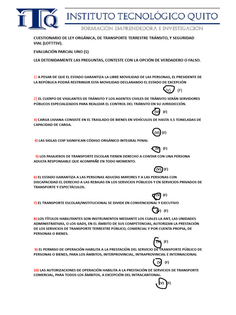 Cuestionario Evaluacion 1 Itq | PDF | Transporte | Transporte público