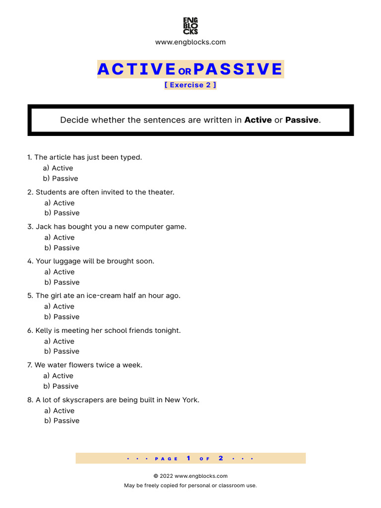 Active vs Passive Voice Exercise | PDF